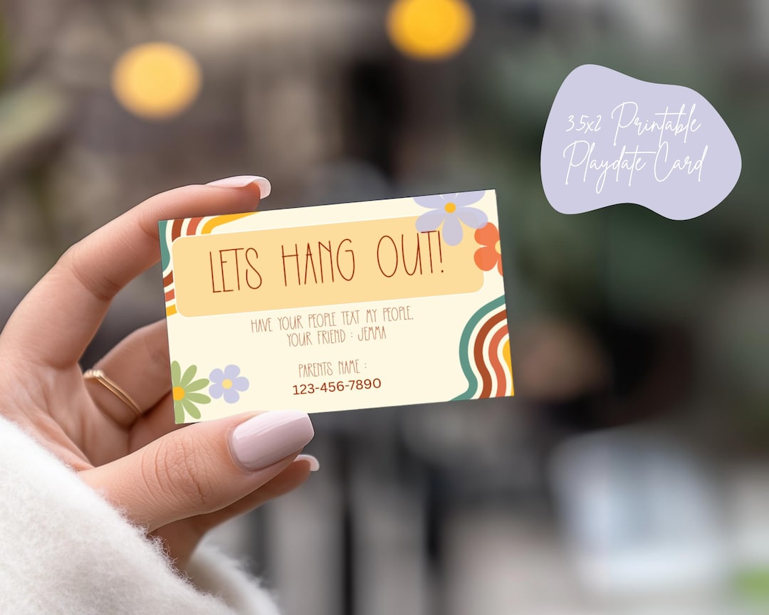 Lets Hang Out Card, Printable Template Rainbow and Flower Theme - Etsy