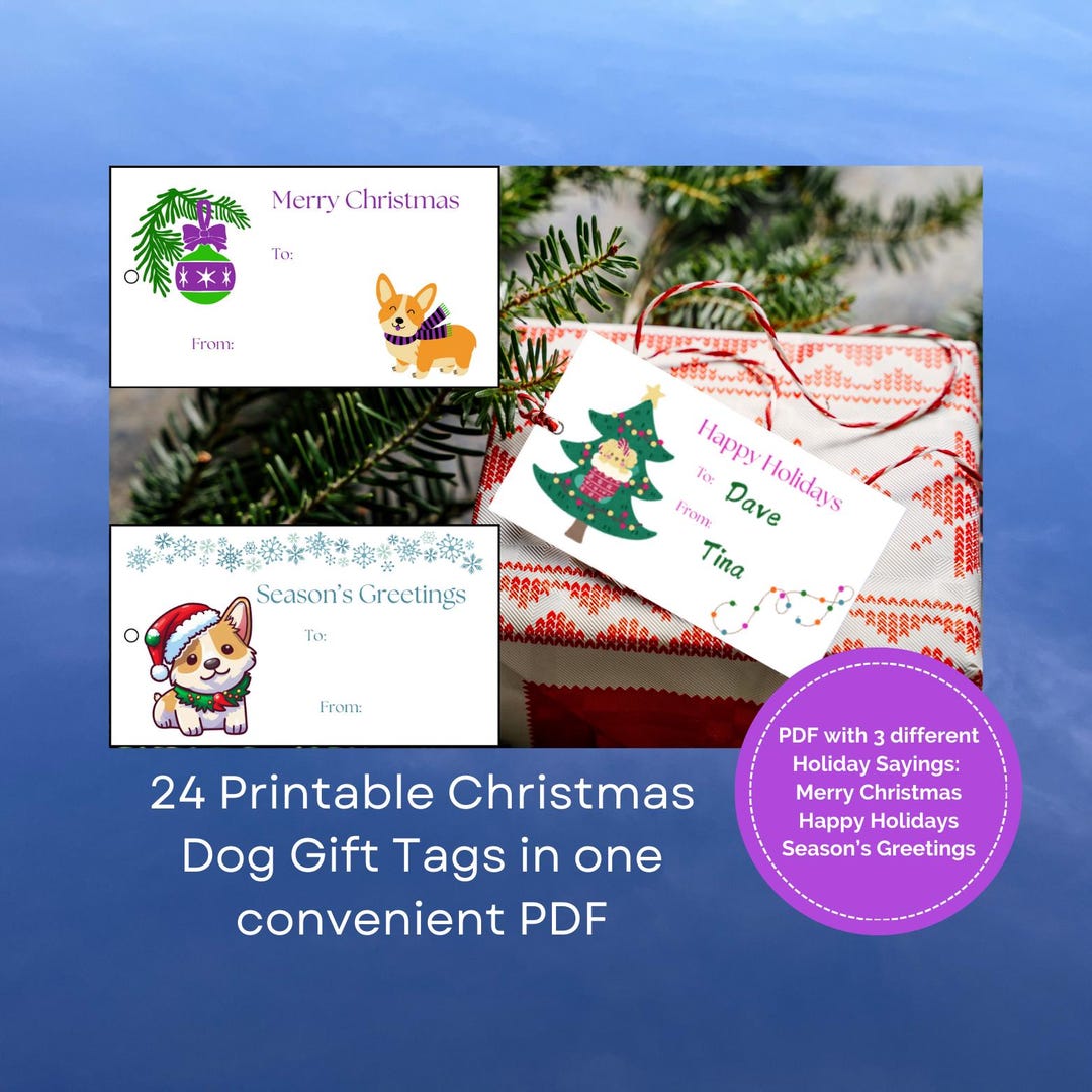 24 Christmas Gift Tags 3.5x2, Printable PDF at Home, Merry Christmas ...