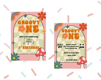 Groovy One Birthday Invitation, Groovy One, Birthday, 70's Theme ...