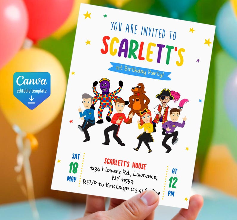 Printable Wiggles Birthday Invite, Wiigle Birthday Invitation, Editable ...