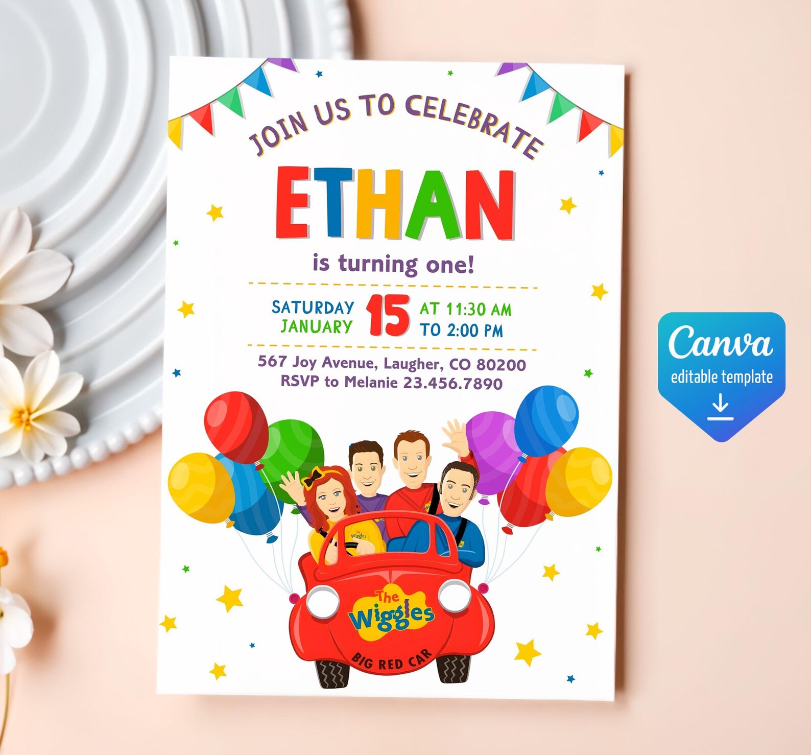 Printable Wiggles Birthday Invite, Wiigle Birthday Invitation, Editable ...