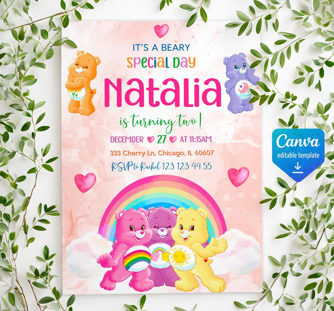 Care Bears Birthday Invitation, Printable Editable Birthday Party ...