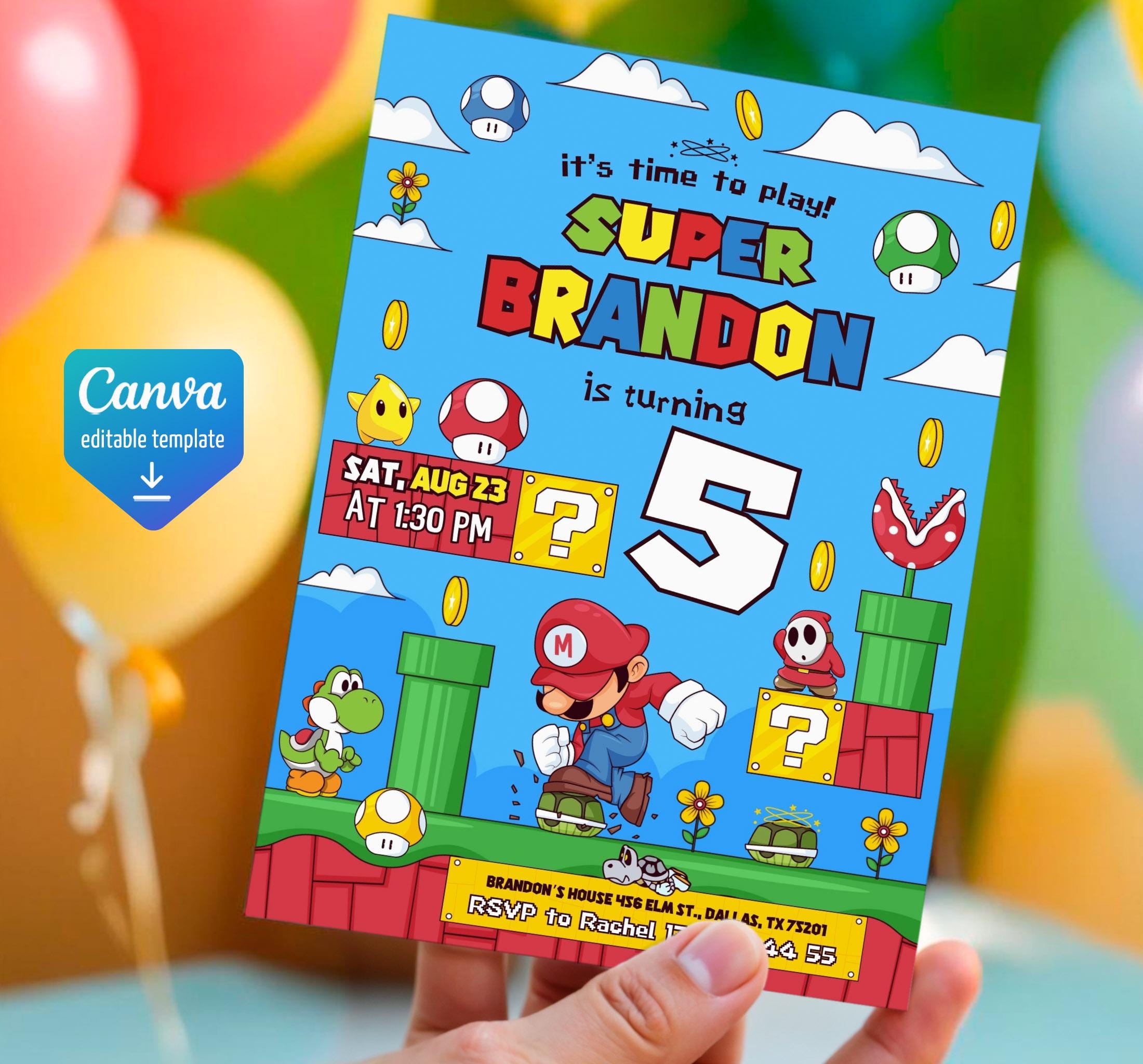 Mario Bros Invitation, Birthday Invite Boy Girl, Super Mario Movie ...