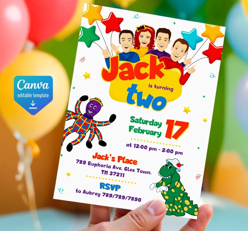 Printable Wiggles Birthday Invite, Wiigle Birthday Invitation, Editable ...