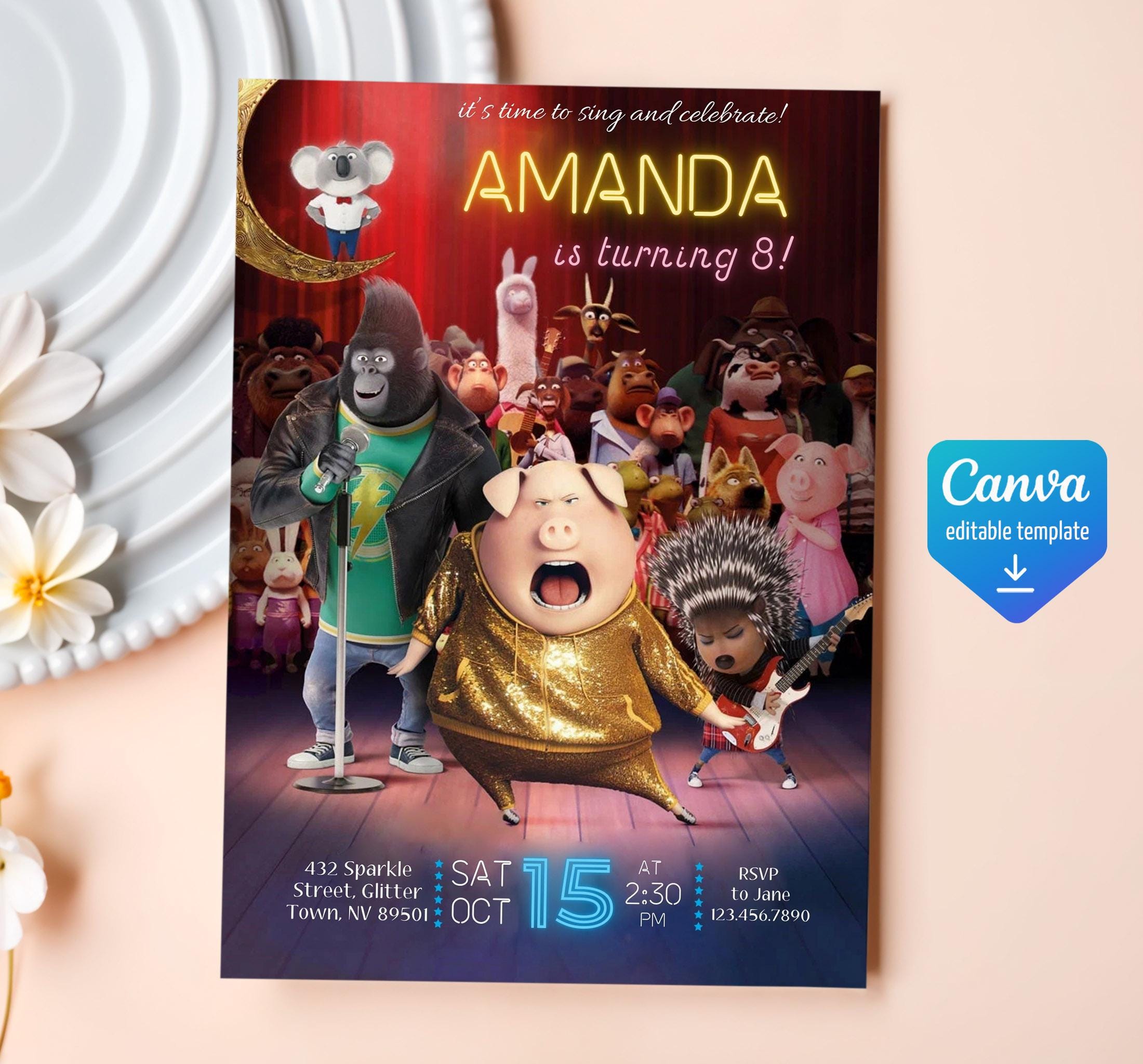 Editable Singer Invitation, Printable Sing 2 Birthday Invitation ...