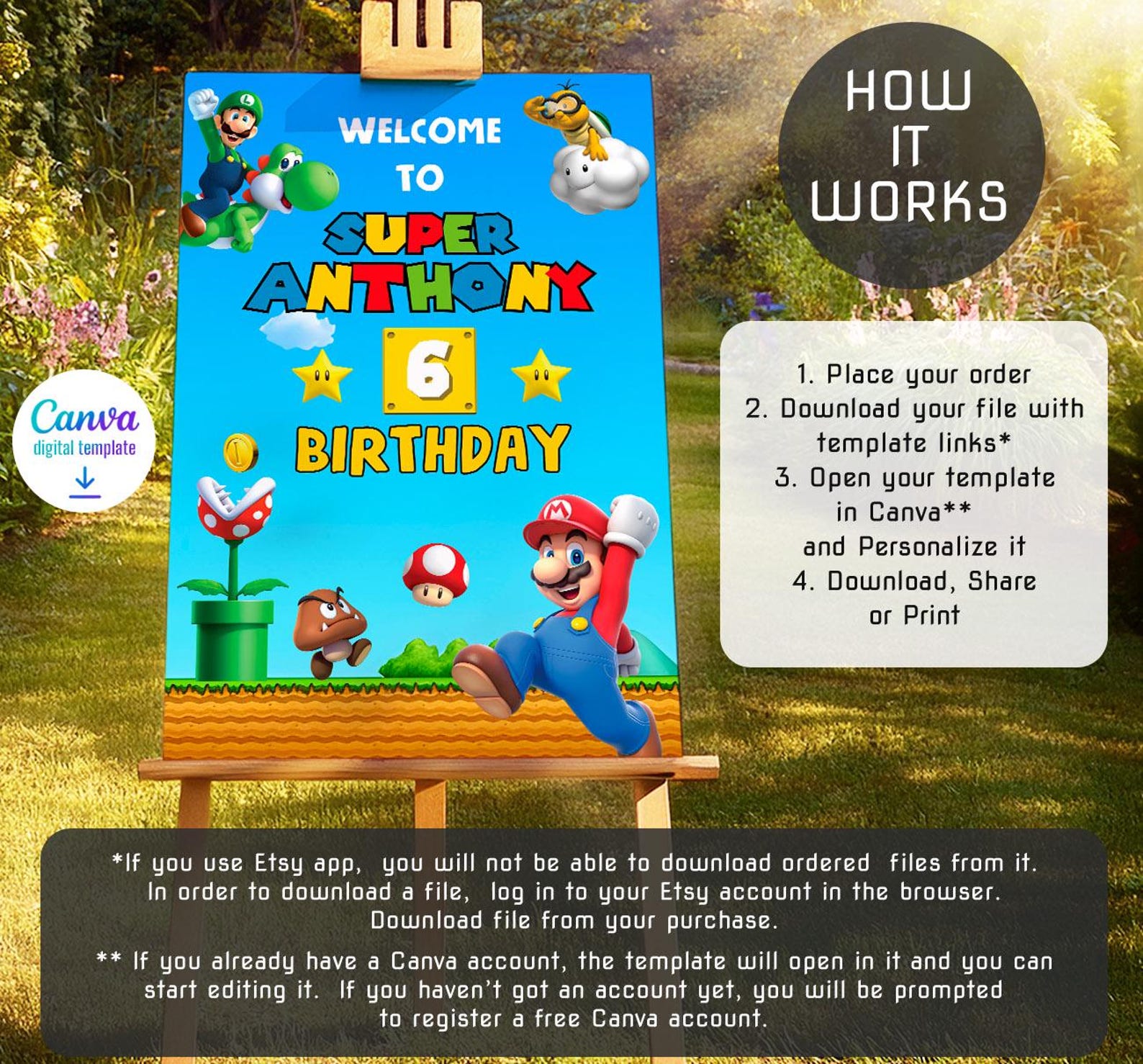 Mario Printable Welcome Sign Template, Super Birthday Party Welcome in ...