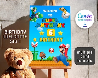 Mario Printable Welcome Sign Template, Super Birthday Party Welcome in ...