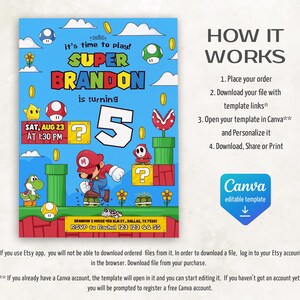 Mario Bros Invitation, Birthday Invite Boy Girl, Super Mario Movie ...