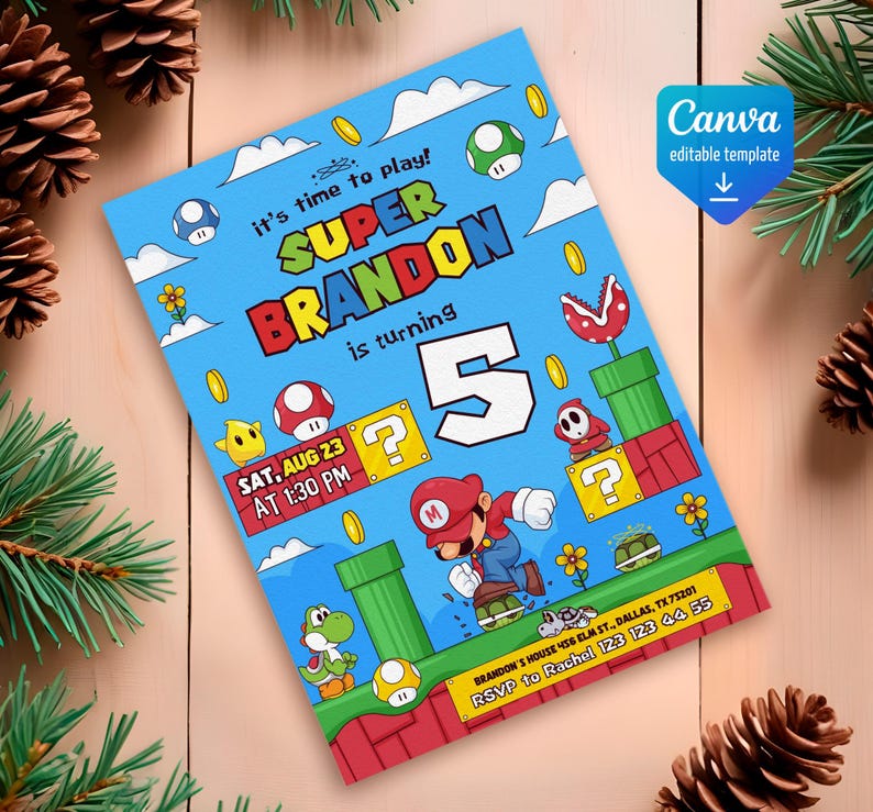 Mario Bros Invitation, Birthday Invite Boy Girl, Super Mario Movie ...