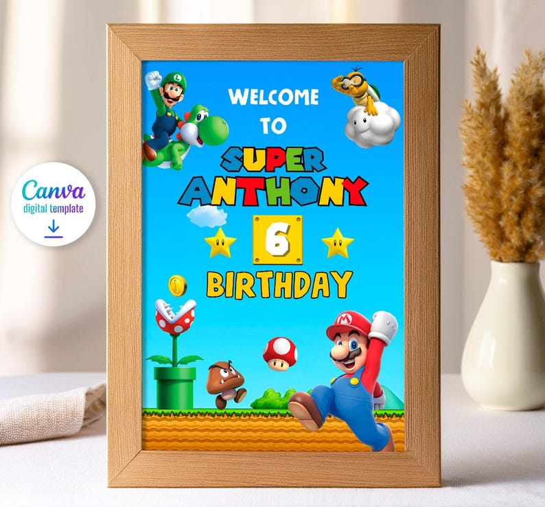 Mario Printable Welcome Sign Template, Super Birthday Party Welcome in ...