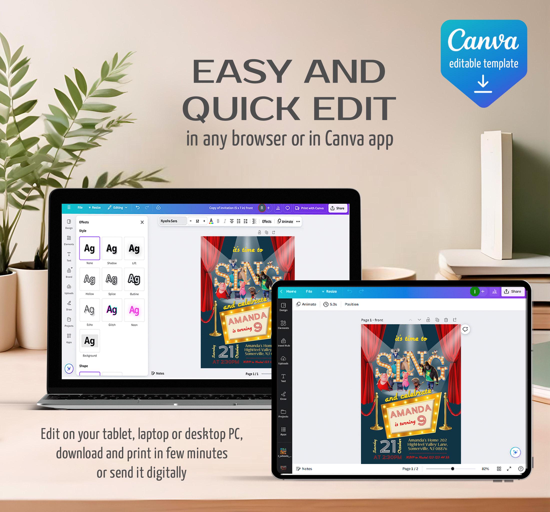 Editable Singer Invitation, Printable Sing 2 Birthday Invitation ...