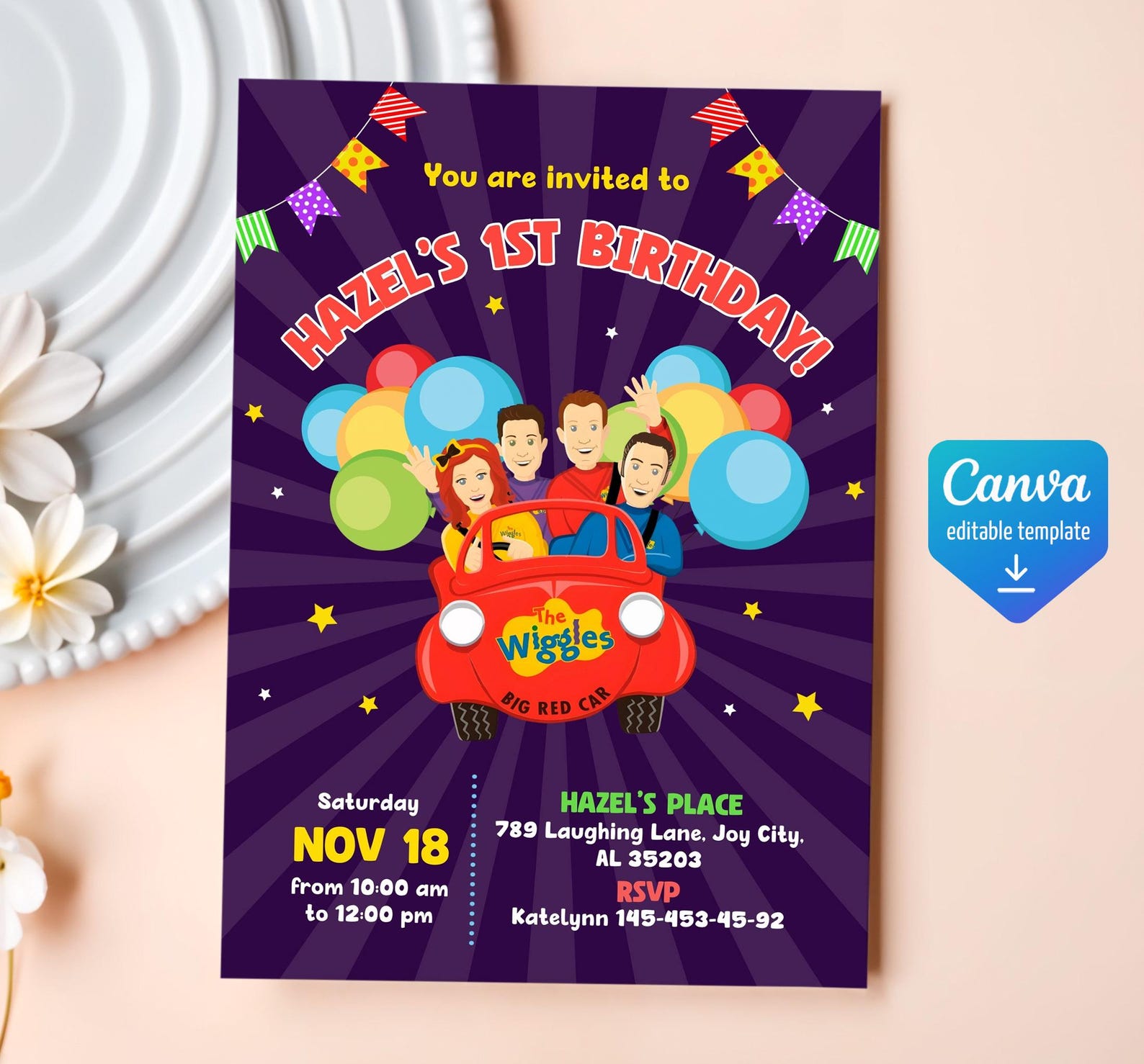 Printable Wiggles Birthday Invite, Wiigle Birthday Invitation, Editable ...