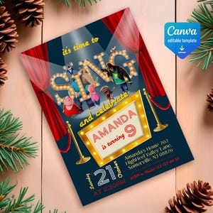 Editable Singer Invitation, Printable Sing 2 Birthday Invitation ...