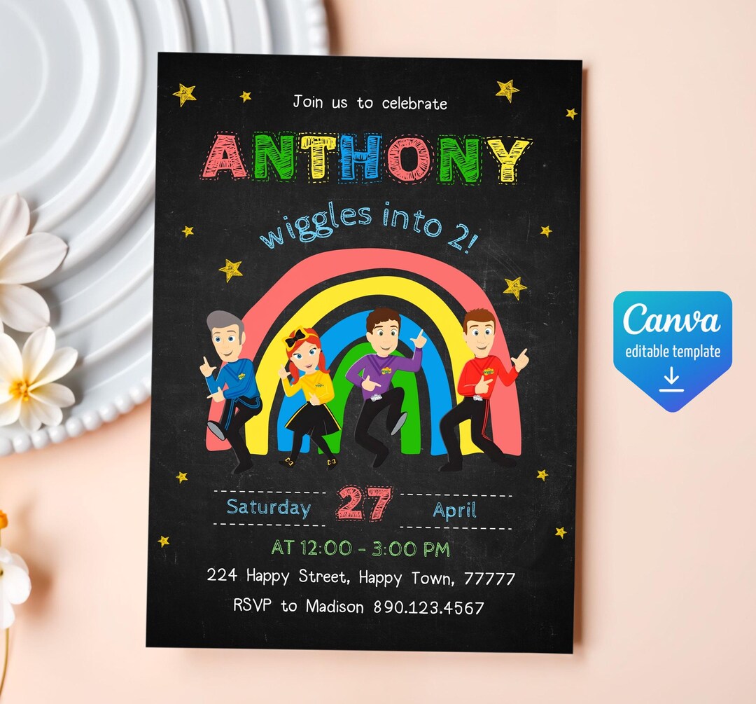 Printable Wiggles Birthday Invite, Wiigle Birthday Invitation, Editable ...