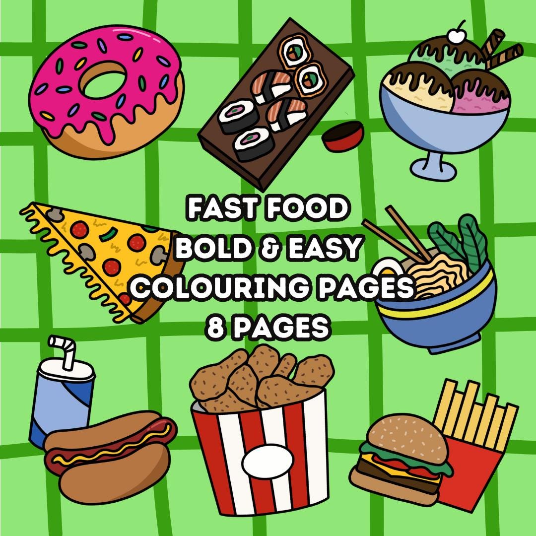 Fast Food Colouring Book | Cute Designs | Bold and Easy | Downloadable ...