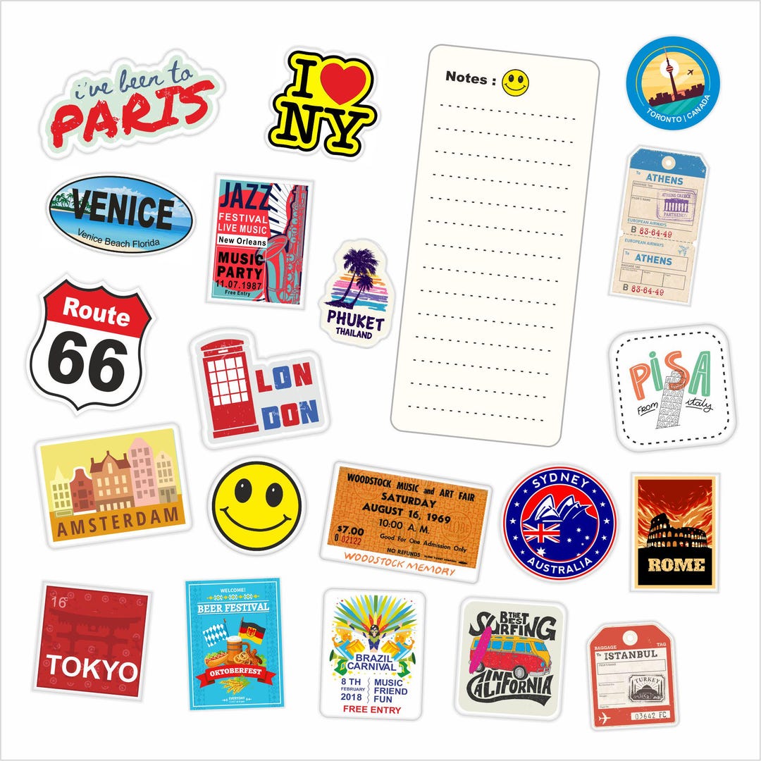 20 Tourist City Souvenir Ticket Themed Fridge Magnets and PVC Notepad ...
