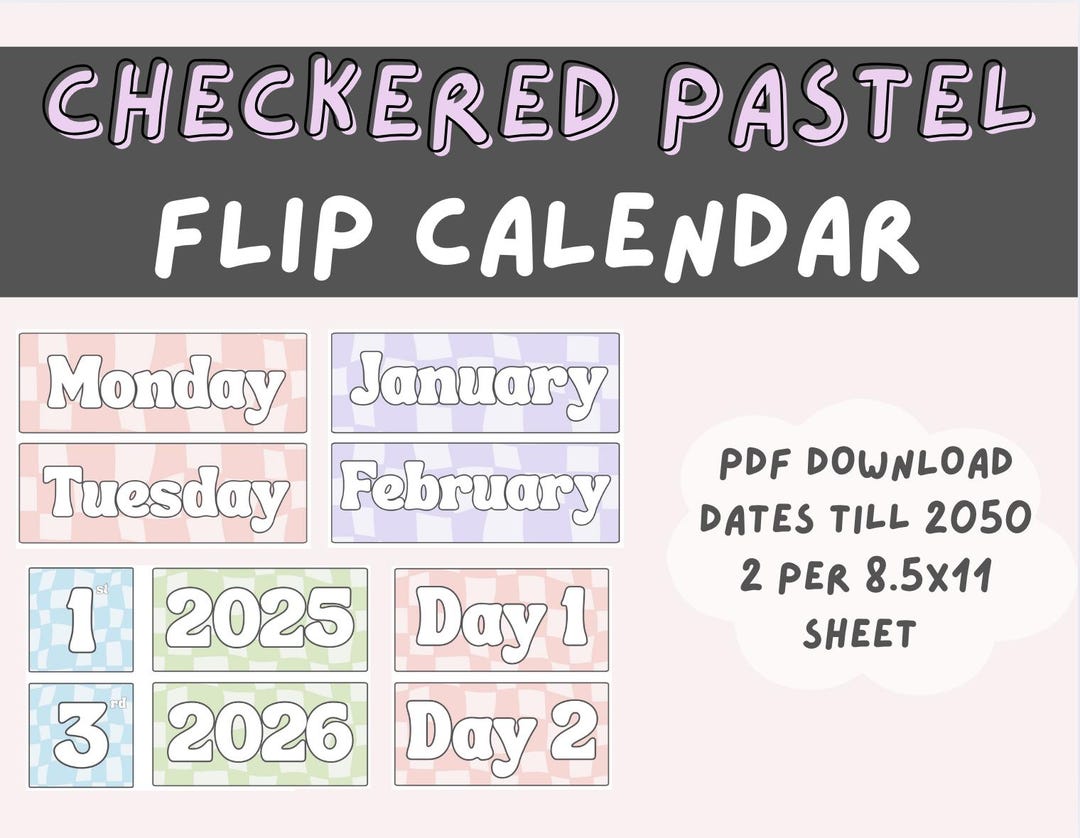 Visual Flip Calendar for Classroom - Funky Checkered Pastel Colour ...