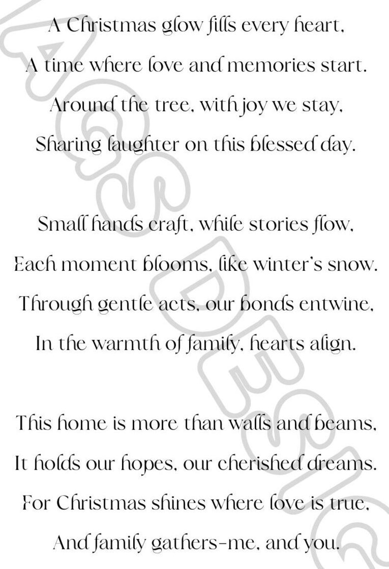 Festive Family Christmas Poem | Printable | Elegant Holiday Wall Art ...