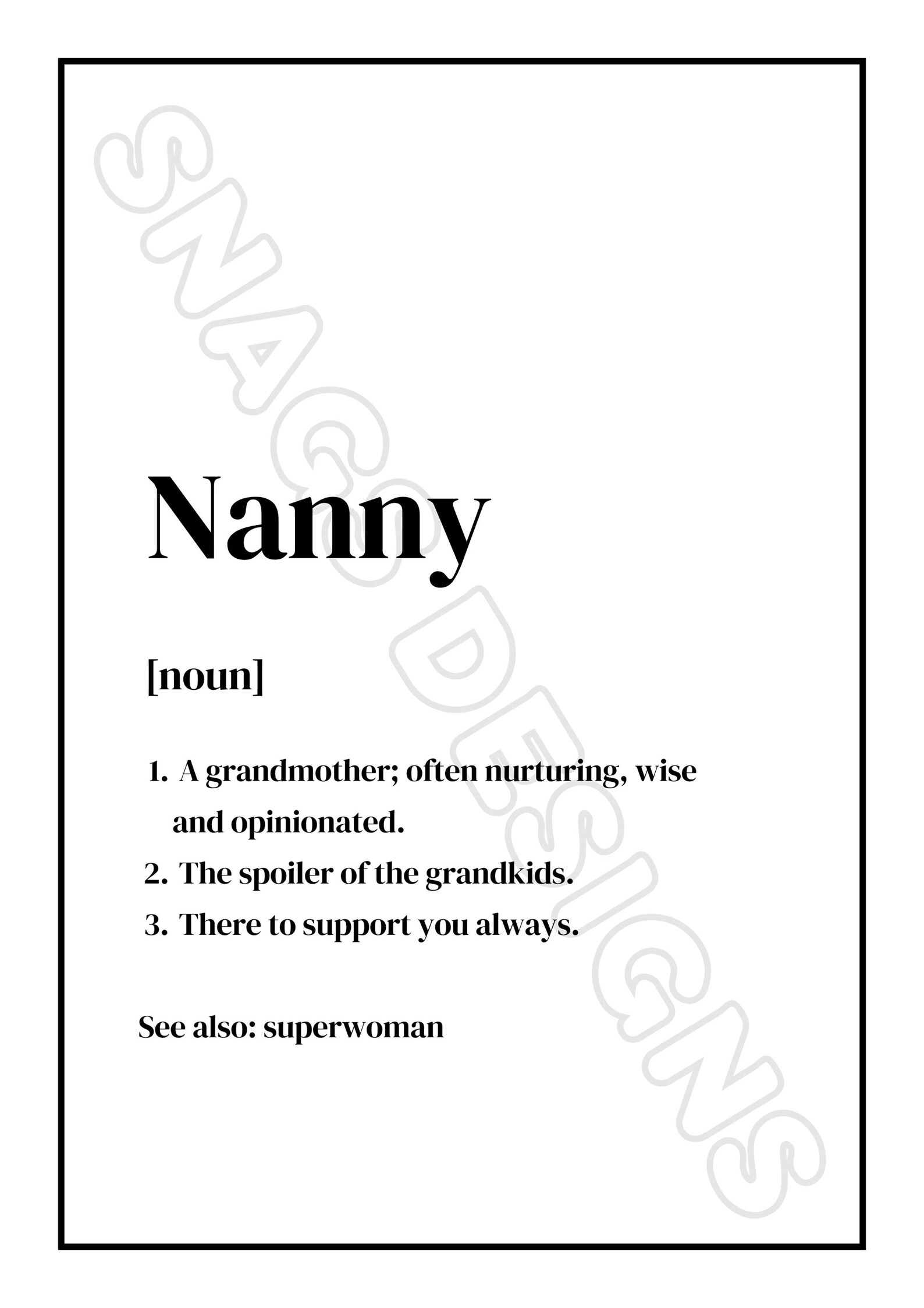 Nanny Definition Wall Art Typography Heartfelt Digital Download ...