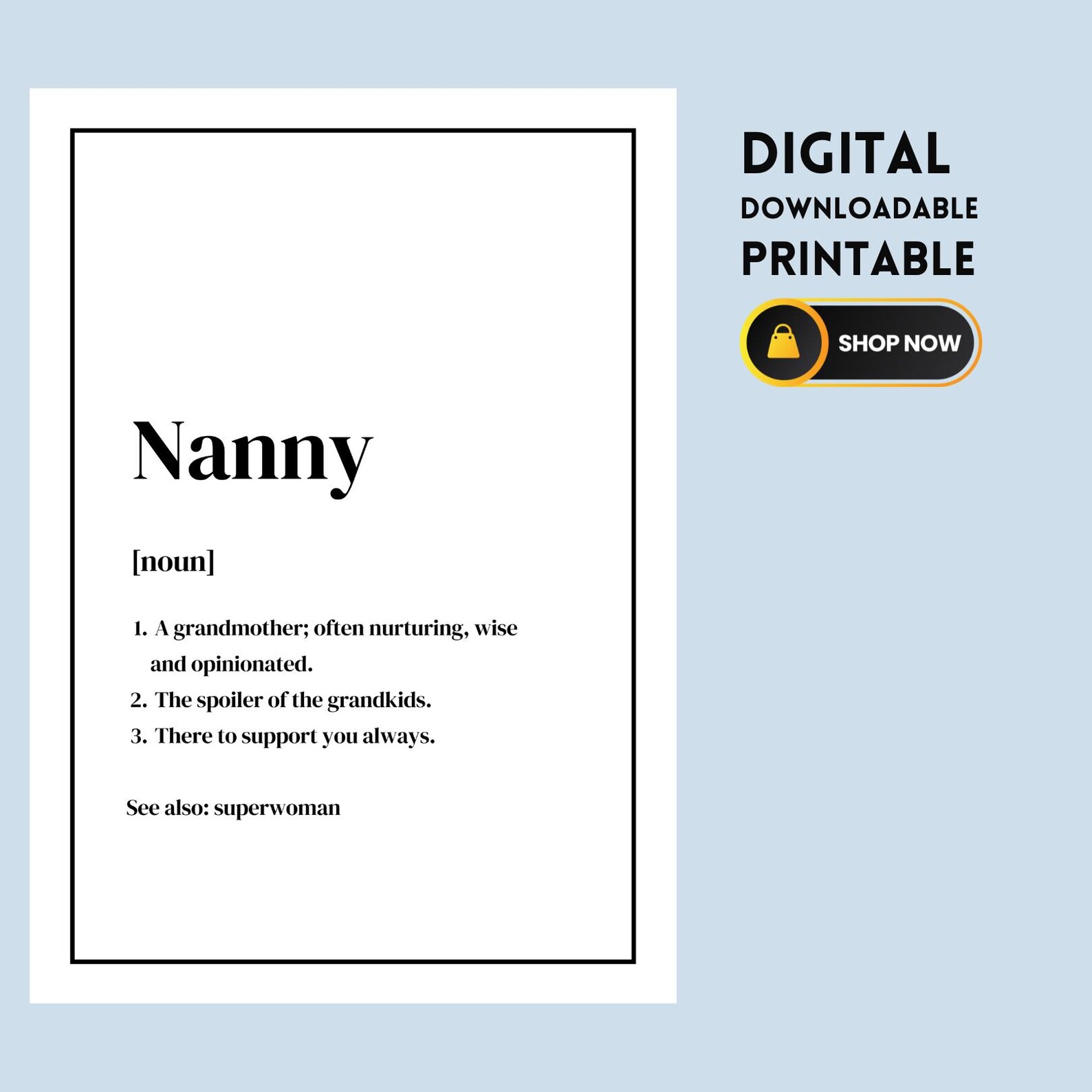 Nanny Definition Wall Art Typography Heartfelt Digital Download ...