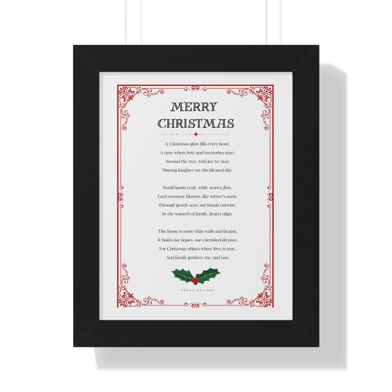 Festive Family Christmas Poem | Printable | Elegant Holiday Wall Art ...