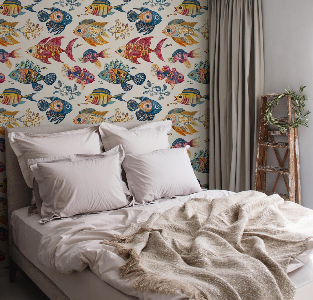 Colorful Fish Pattern Wallpaper Ocean Theme Wall Mural Kids Room Decor ...
