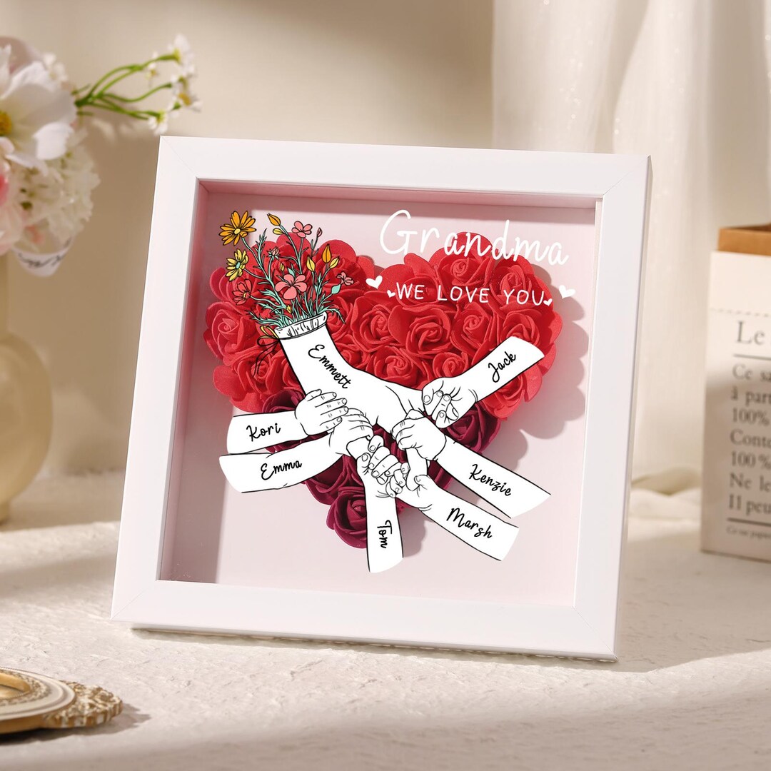 Personalized Flower Heart Shadow Box for Mother's Day, Mom Heart Flower ...