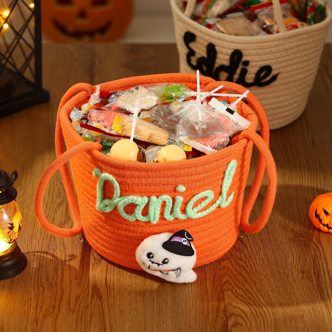 Personalized Halloween Basket Trick or Treat Bag Halloween Candy Basket ...