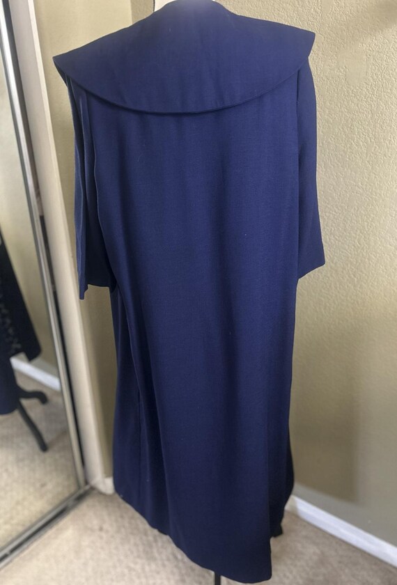 Vintage 1950s Navy Blue Linen Blend Duster Coat with … - Gem