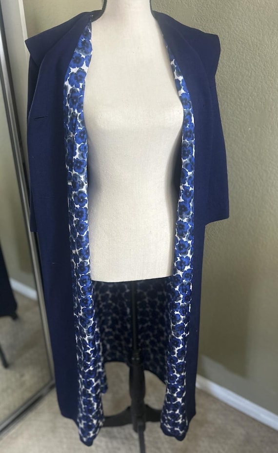 Vintage 1950s Navy Blue Linen Blend Duster Coat with … - Gem