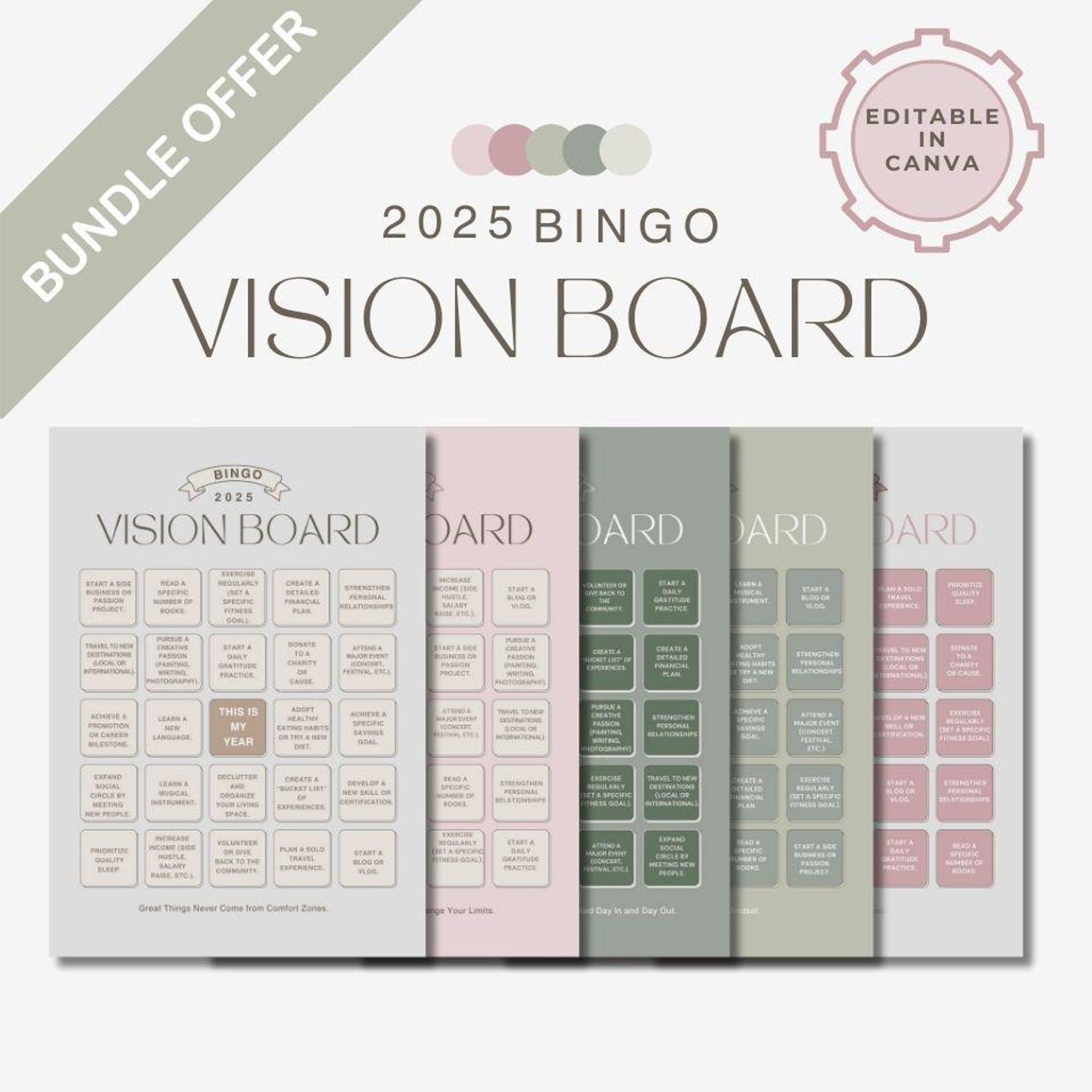Vision Board Bingo Template Printable 2025 New Year Goals Resolution ...
