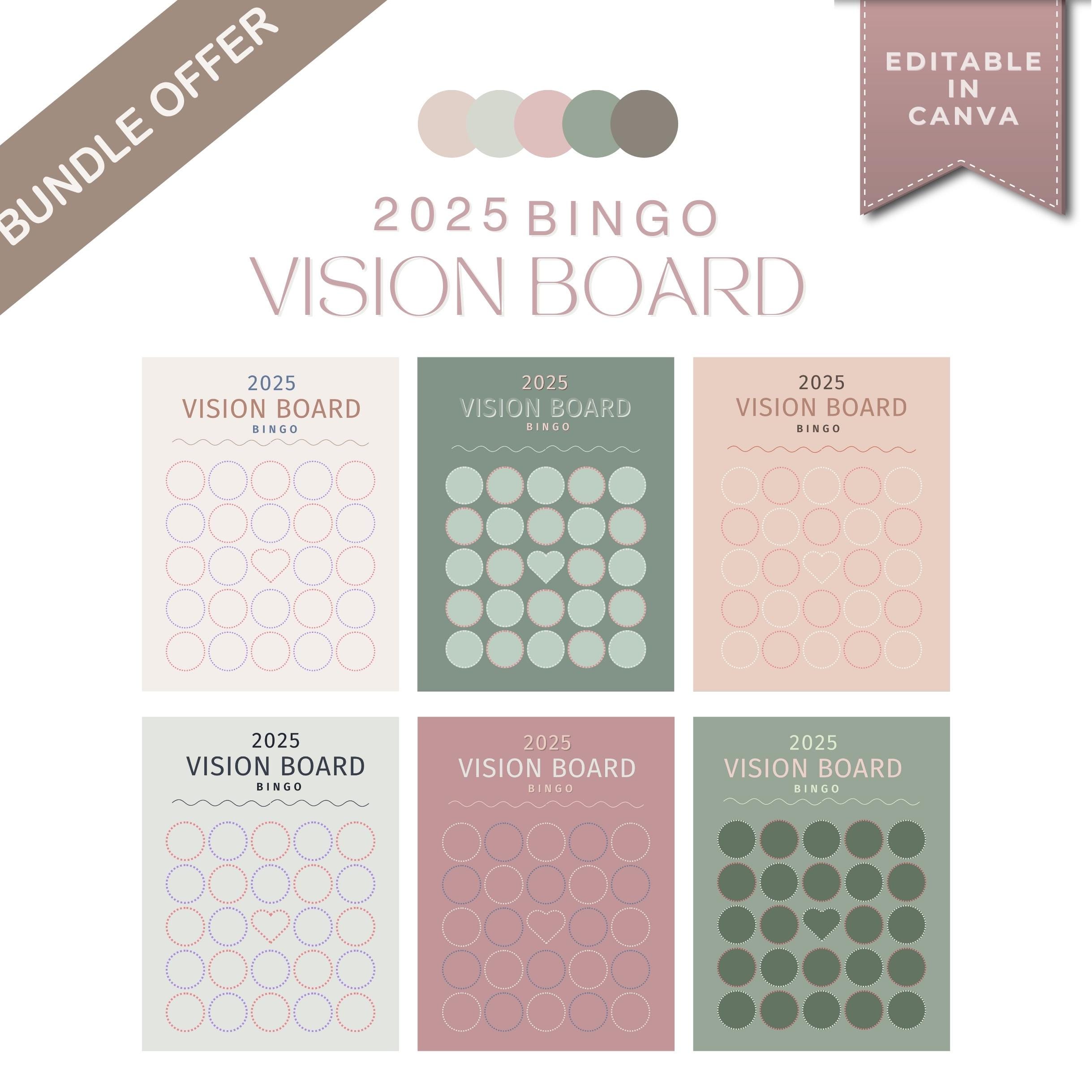 Vision Board Bingo Template Printable 2025 New Year Goals Resolution ...