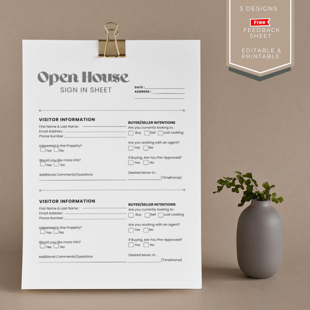 Editable Open House Sign-in Sheet Canva Template, PDF, Real Estate ...