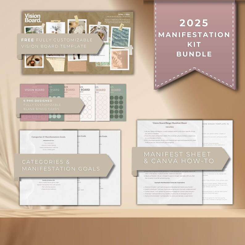 Vision Board Bingo Template Printable 2025 New Year Goals Resolution ...