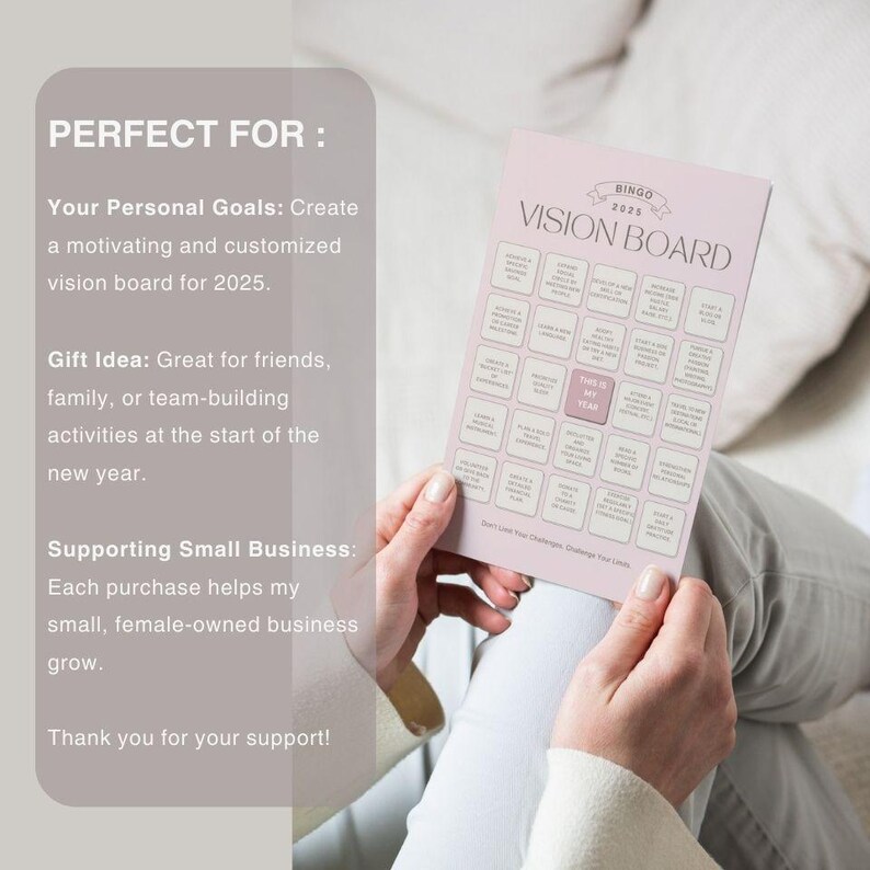 Vision Board Bingo Template Printable 2025 New Year Goals Resolution ...