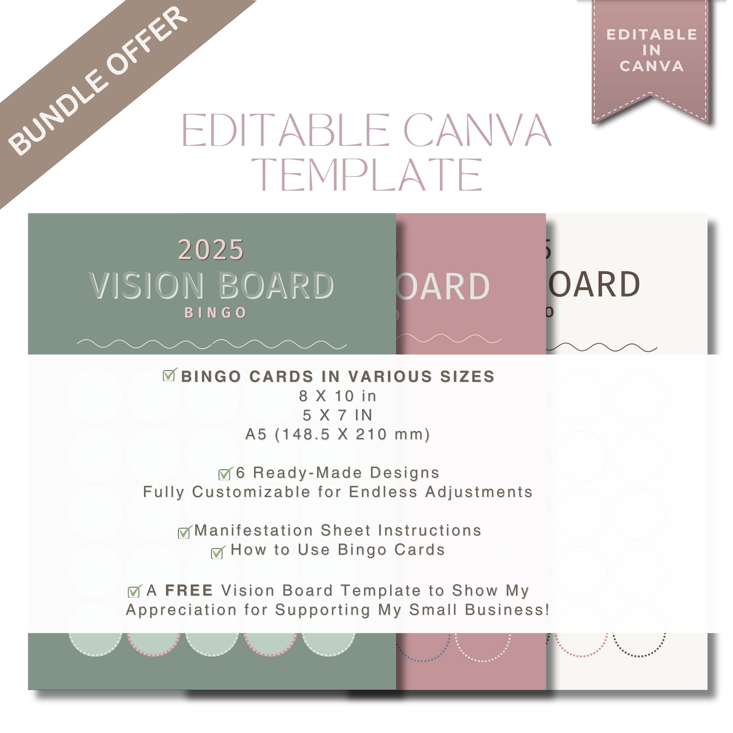 Vision Board Bingo Template Printable 2025 New Year Goals Resolution ...