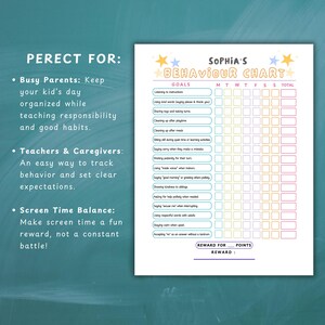 Behavior Chart for Kids, Chore Chart Printable, Daily Routine Checklist ...