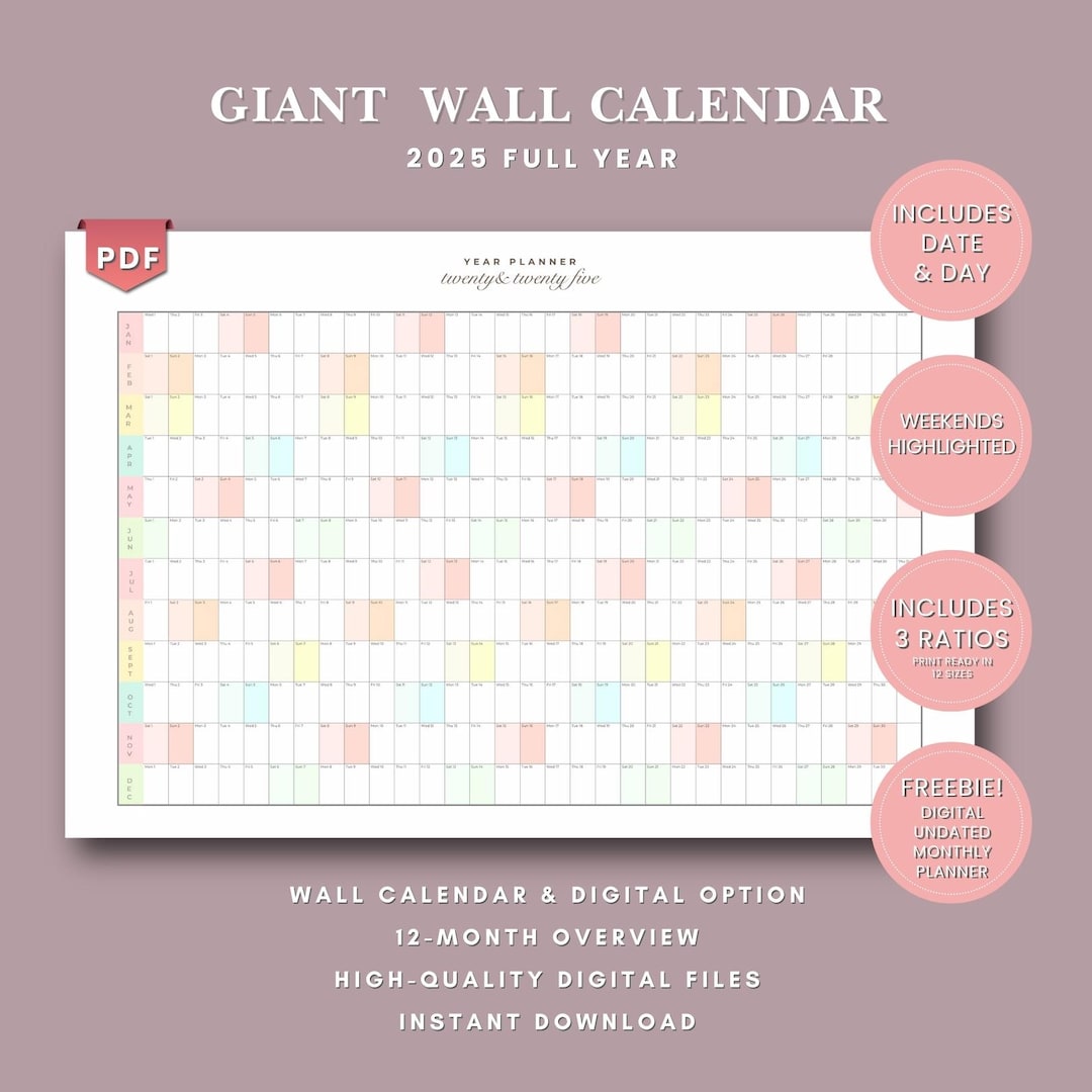 2025 Giant Printable Full Year Calendar Wall Planner Annual Digital ...