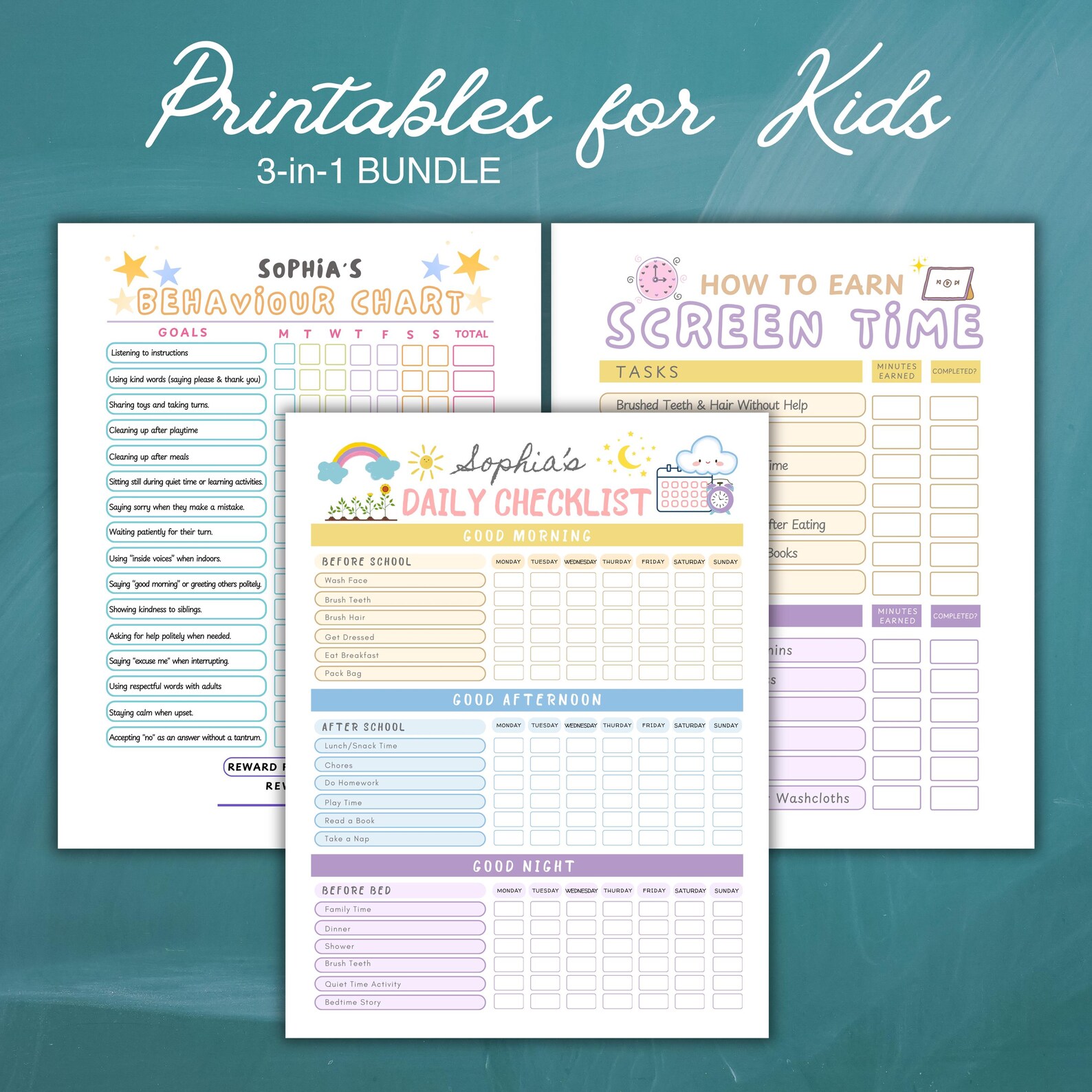 Behavior Chart for Kids, Chore Chart Printable, Daily Routine Checklist ...