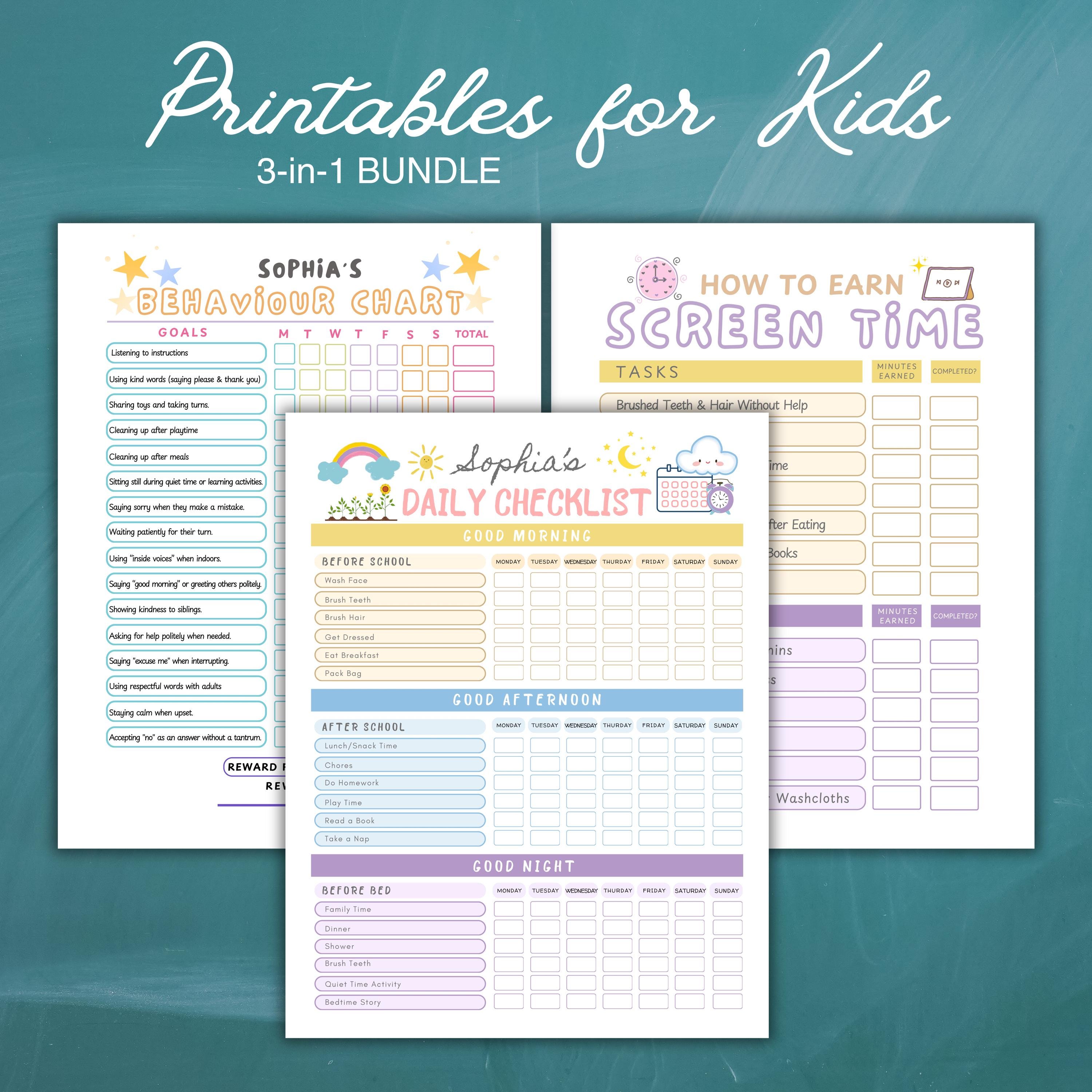 Behavior Chart for Kids, Chore Chart Printable, Daily Routine Checklist ...