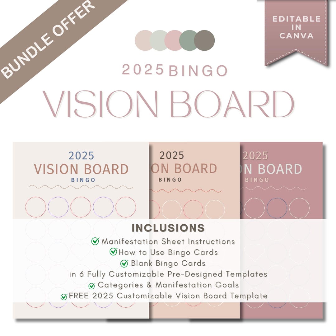 Vision Board Bingo Template Printable 2025 New Year Goals Resolution ...