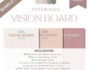 Vision Board Bingo Template Printable 2025 New Year Goals Resolution ...