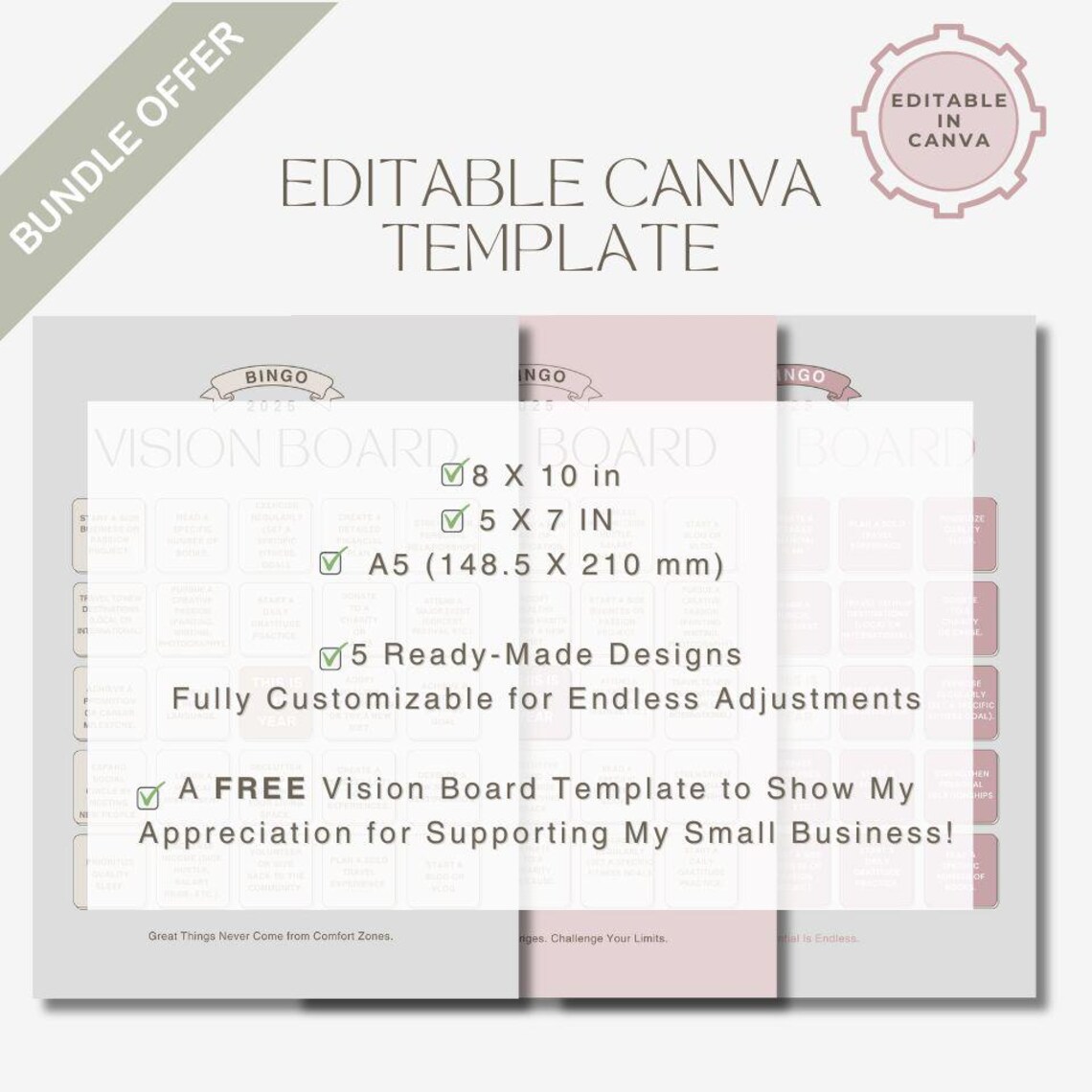 Vision Board Bingo Template Printable 2025 New Year Goals Resolution ...