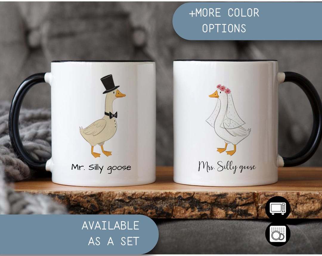 Mr & Mrs Silly Goose Wedding Mug Engagement Coffee Mug Funny Newlywed ...