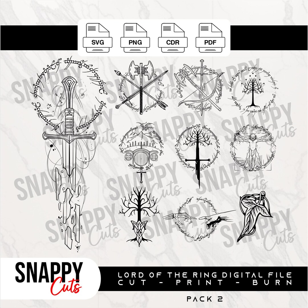 LOTR Vector Bundle Pack 2 Cut & Print File – Vector Design - Svg - PNG ...