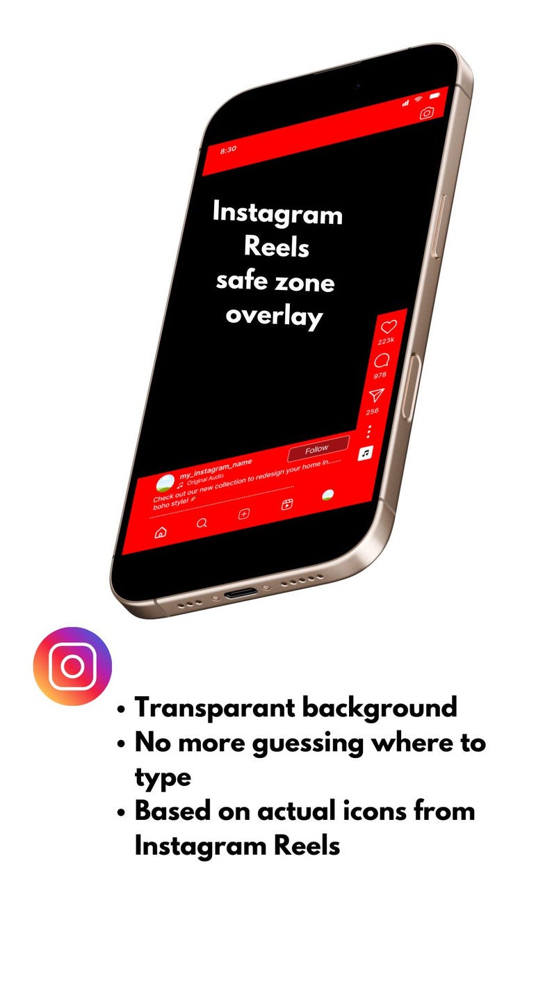 Instagram Reels Safe Zone Template, Transparent Overlay (PNG) - Etsy