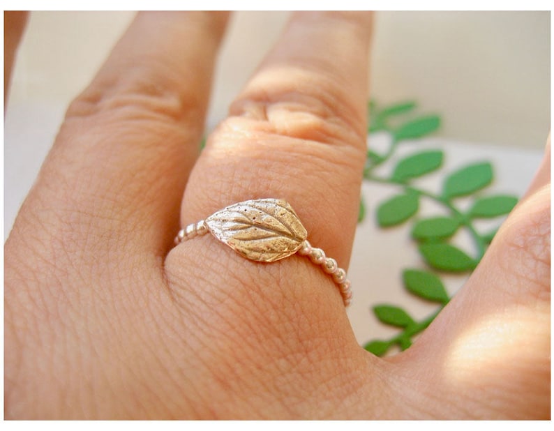 Tiny Gold Leaf Ring Autumn Ring Mixed Metal Ring Plant - Etsy