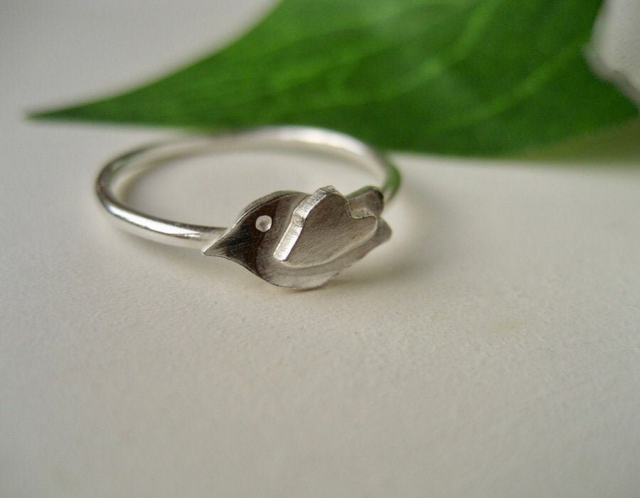 Tiny Sparrow Bird Ring Sterling Silver | Etsy