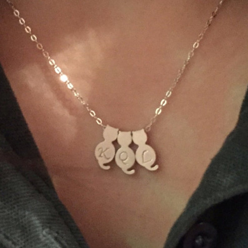 Three 3 Cat Necklace/cat Jewelry/initial Cat - Etsy