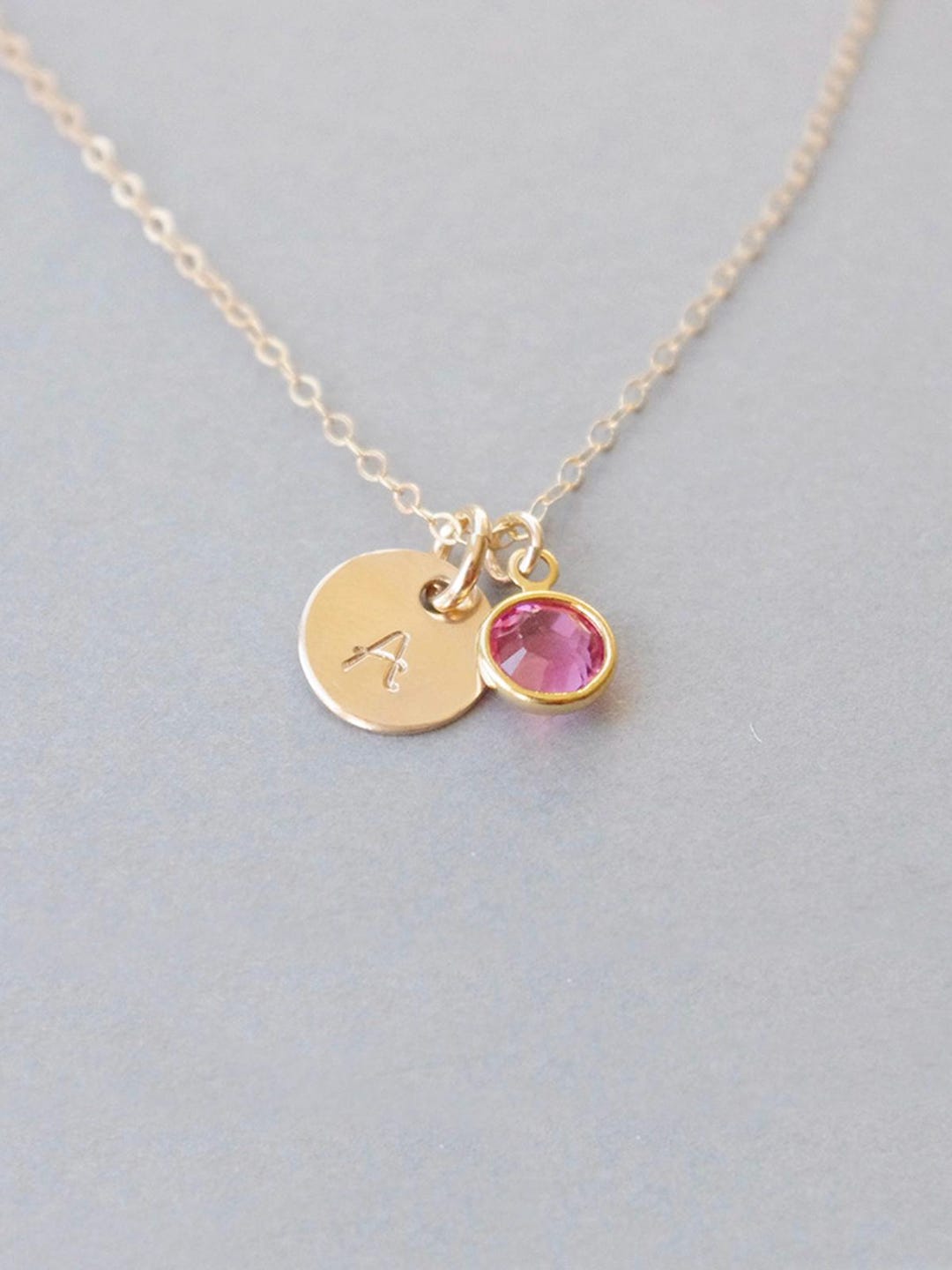Gold Filled Initial Necklace With Birthstone, Little Girl Necklace With ...